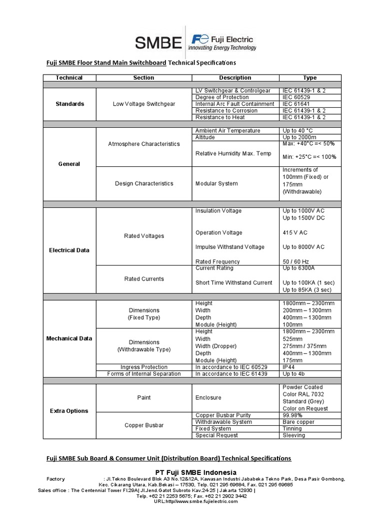 Fuji SMBE LV Switchboard Specs | PDF | Alternating Current | Electrical ...