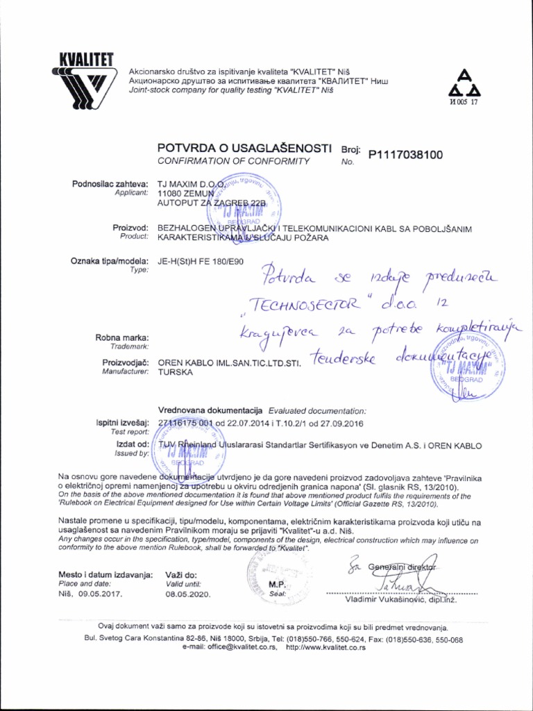 Potvrde o Usaglasenosti | PDF