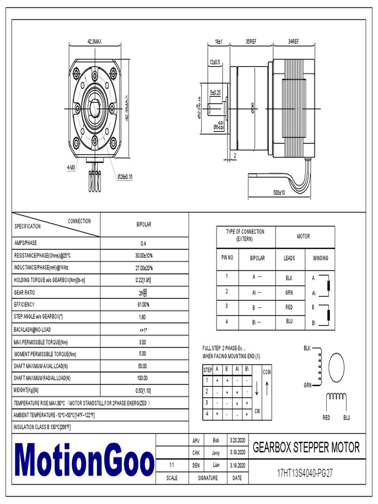 Motiongoo Geared Stepper Motor Drawing-17HT13S4040-PG27 | PDF ...