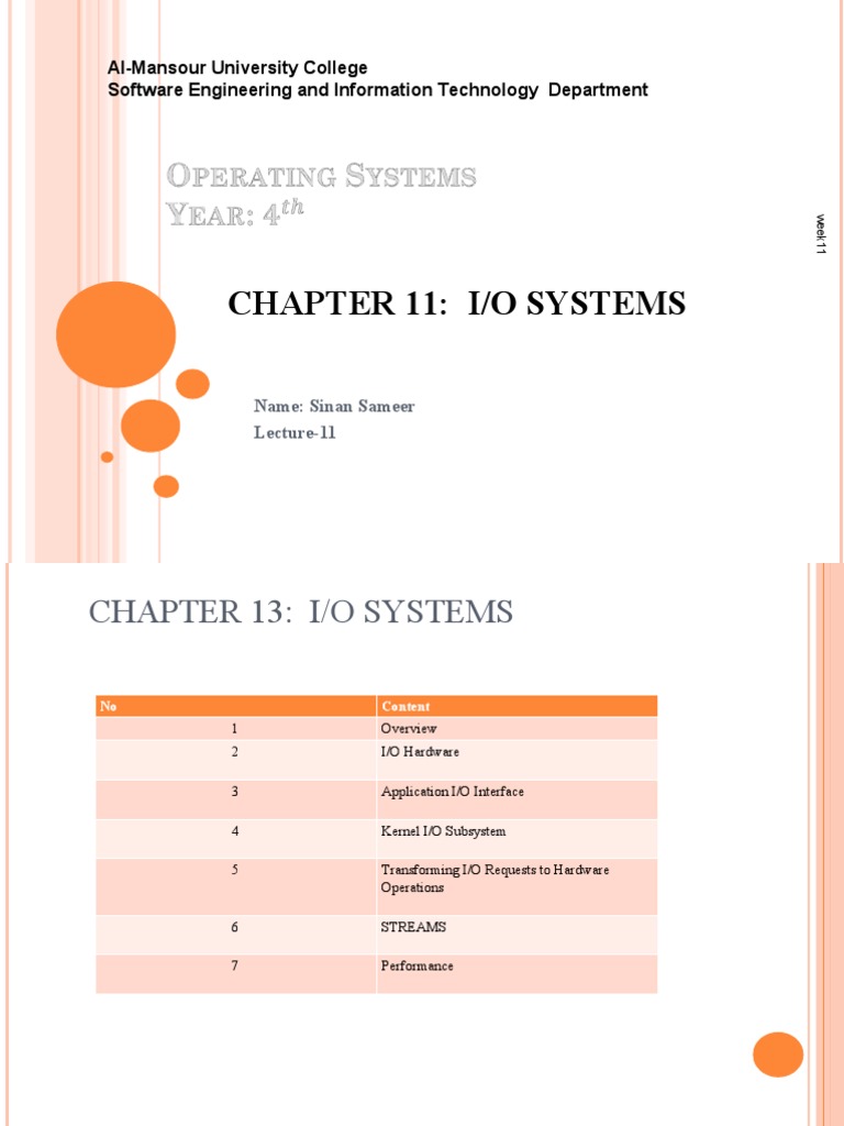 Chapter 11: I/O Systems: Al-Mansour University College Software Engineering and Information ...