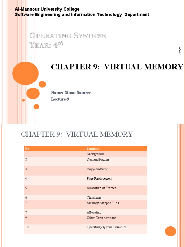 Chapter 9: Virtual Memory: Al-Mansour University College Software Engineering and Information ...