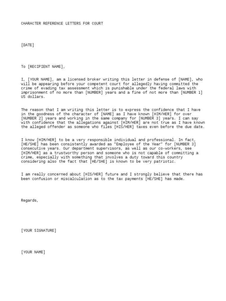 Personal Reference Letter For Court | PDF | Taxes | Crime & Violence