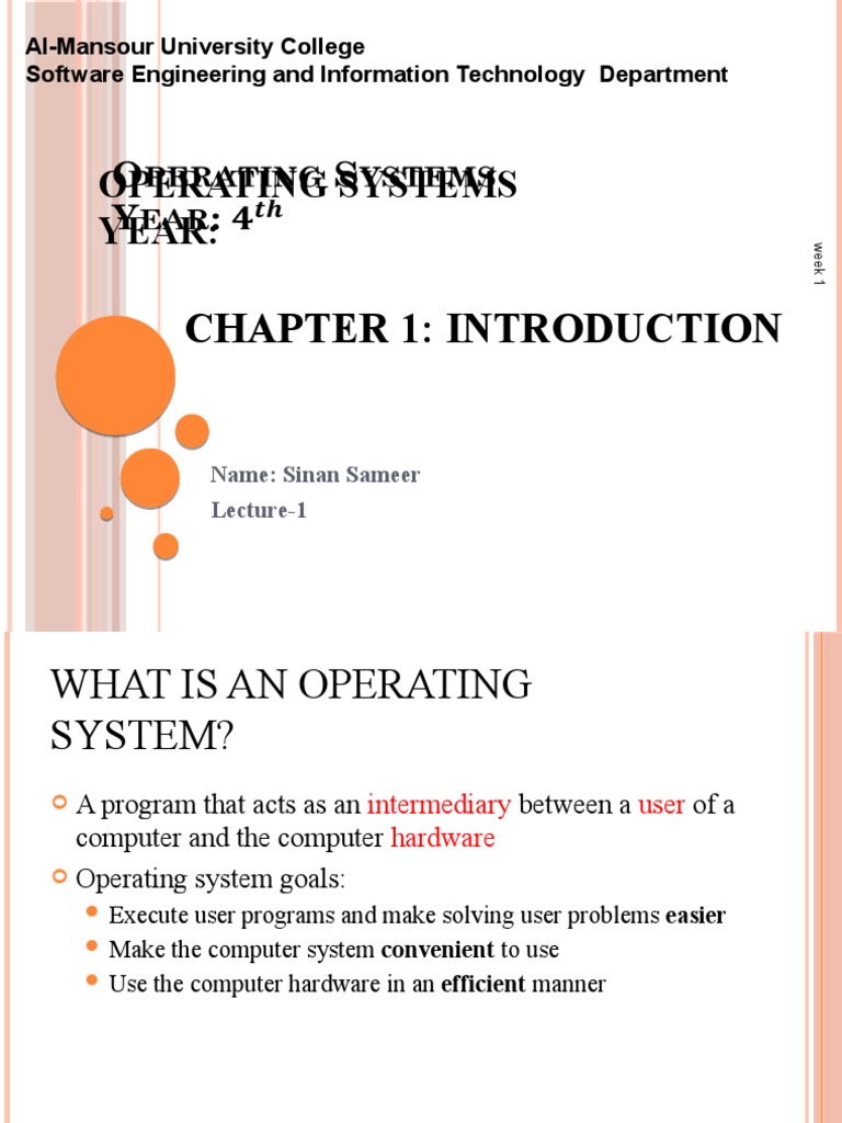 Operating Systems Year:: Chapter 1: Introduction | PDF | Computer Data Storage | Operating System
