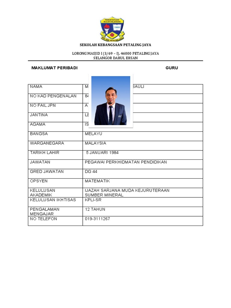 Maklumat Peribadi Guru | PDF