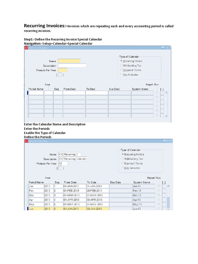 Recurring Invoices:-: Step1:-Define The Recurring Invoice Special ...