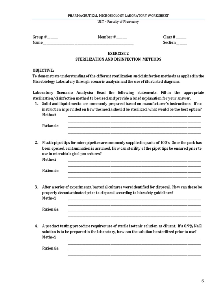 Laboratory Activity Sheet Exercise 2 Sterilization and Disinfection ...