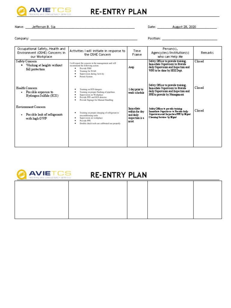 Re Entry Plan JEFFERSON SIA | PDF | Personal Protective Equipment ...