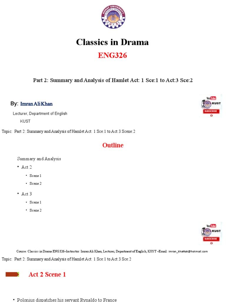 Classics in Drama: Part 2: Summary and Analysis of Hamlet Act: 1 Sce:1 ...