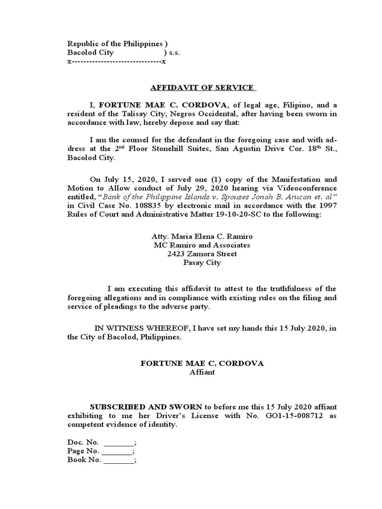 Affidavit of Filing and Service | PDF