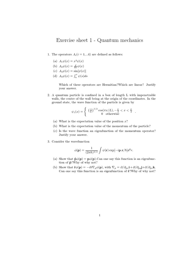 Quantum Mechanics Exercise Sheet 1 | PDF | Teaching Methods & Materials