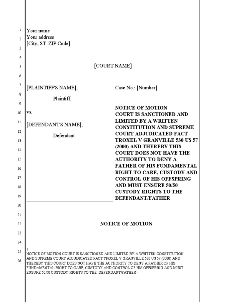 (4a) Motion To Challenge Custody Rights | PDF | Fourteenth Amendment To ...