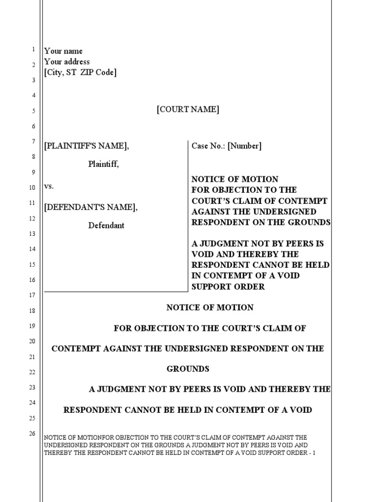 Objection Demand Proof of Valid Court Order To Prove Contempt of Court ...