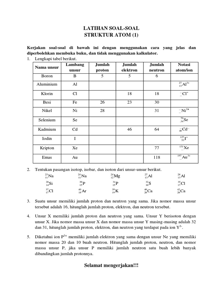 Latihan Soal-Soal Struktur Atom PDF | PDF