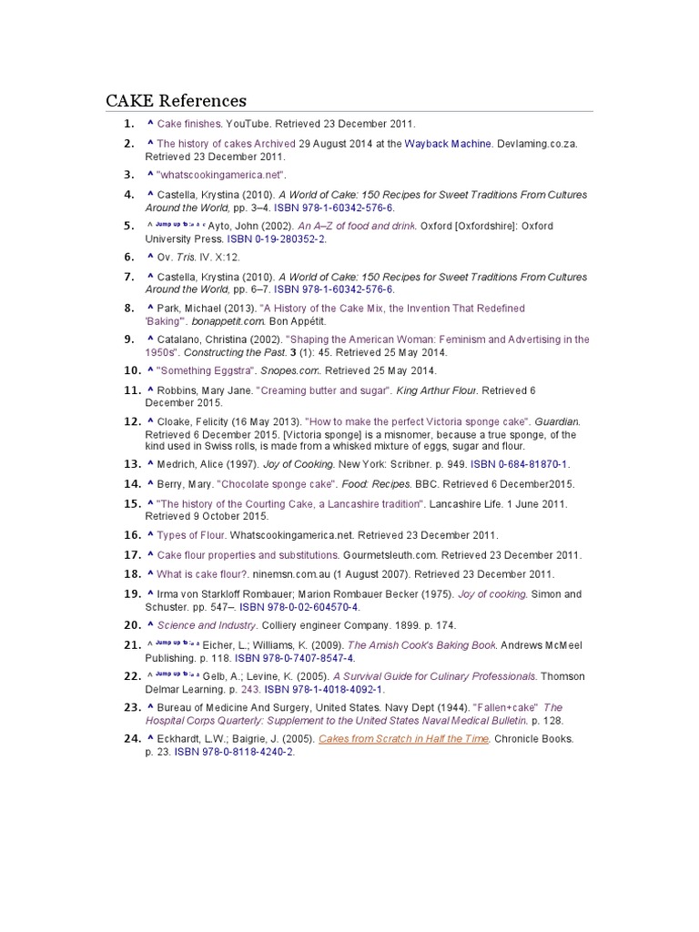 CAKE References | PDF | Cakes | Food And Drink Preparation