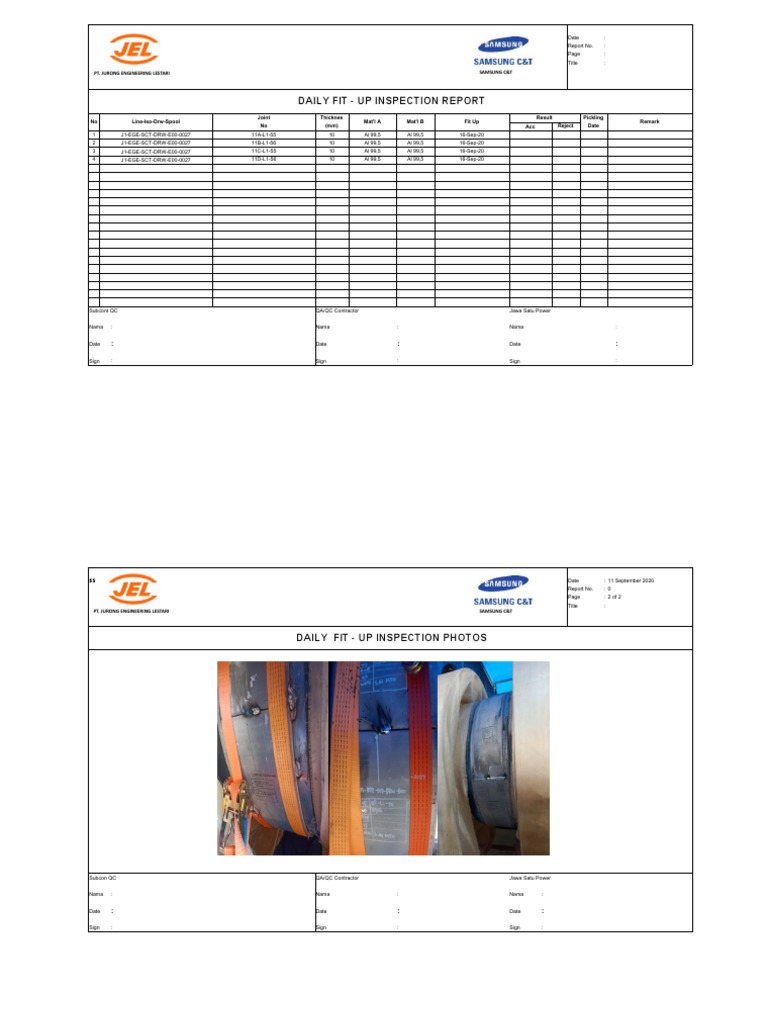 Daily Fit-Up Inspection Report | PDF