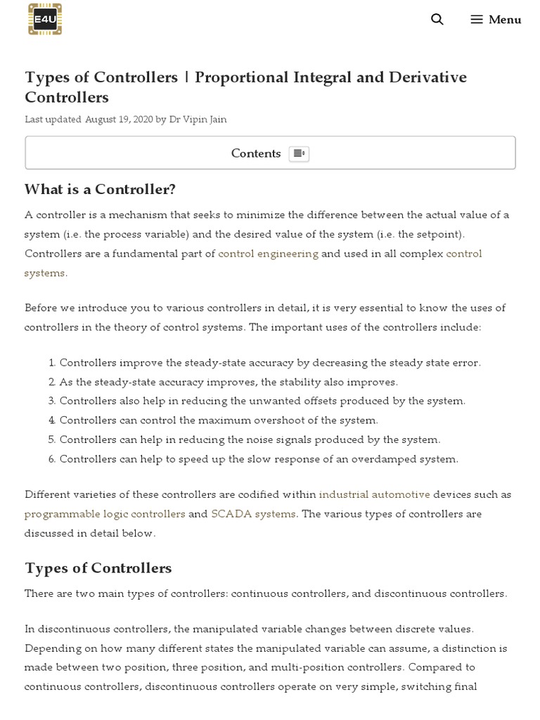 Types of Controllers in Control Systems | PDF | Control Theory ...