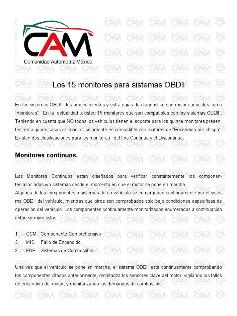 Monitores OBDII: Tipos y Funciones | PDF | Oxígeno | Combustión