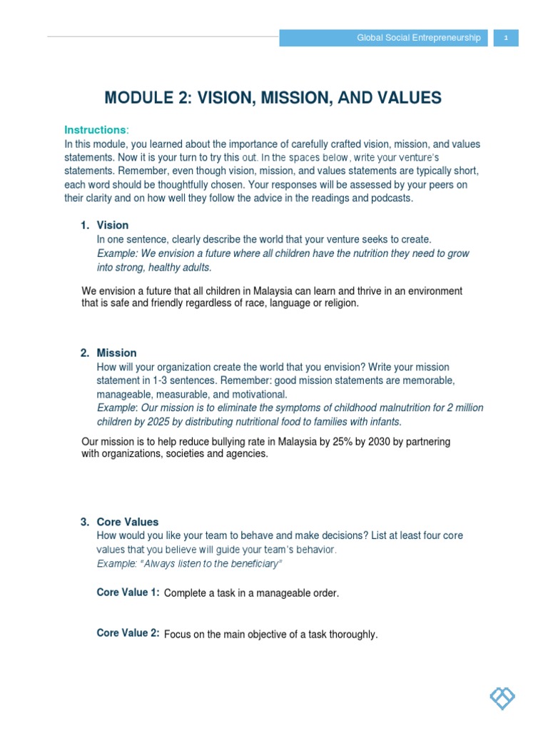 Crafting Vision, Mission, and Values | PDF | Business