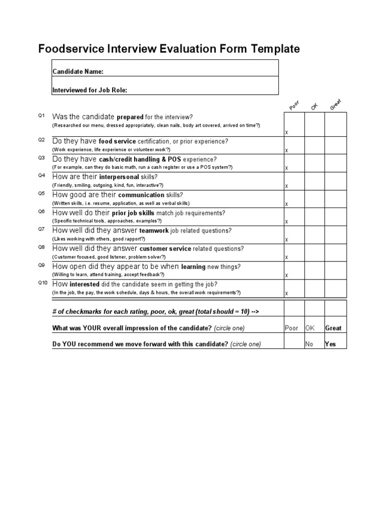 Foodservice Interview Evaluation Form Template | PDF | Human ...