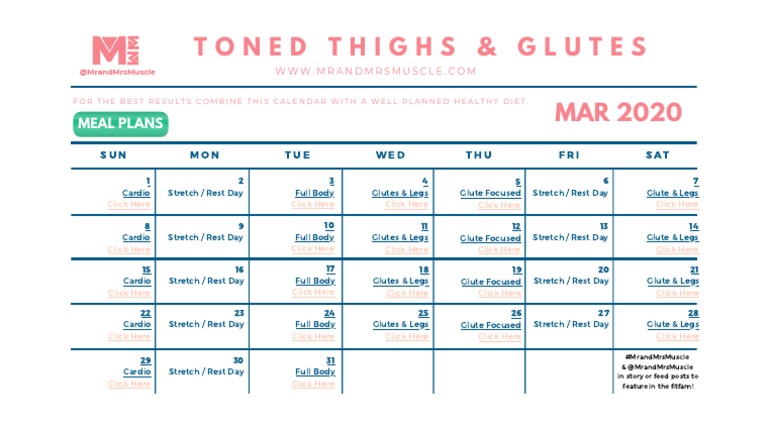 March Workout Calendar: Glutes & Legs | PDF | Musculoskeletal System ...