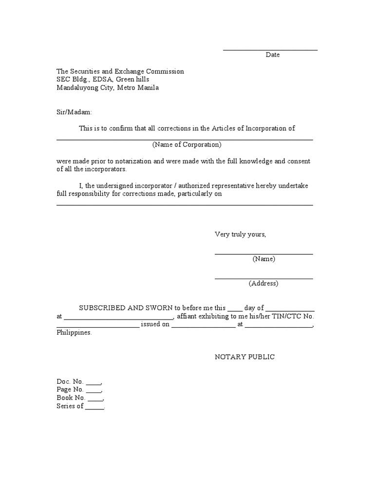 SEC Affidavit of Confirmation of Correction | PDF | Business | Law
