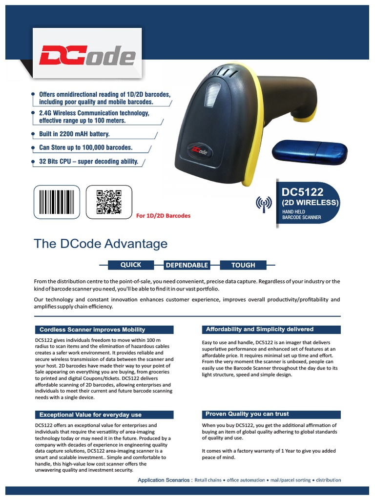 The Dcode Advantage: (2D Wireless) | PDF | Barcode | Image Scanner
