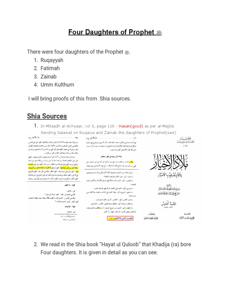 Names of Prophet Muhammad's Daughters | PDF