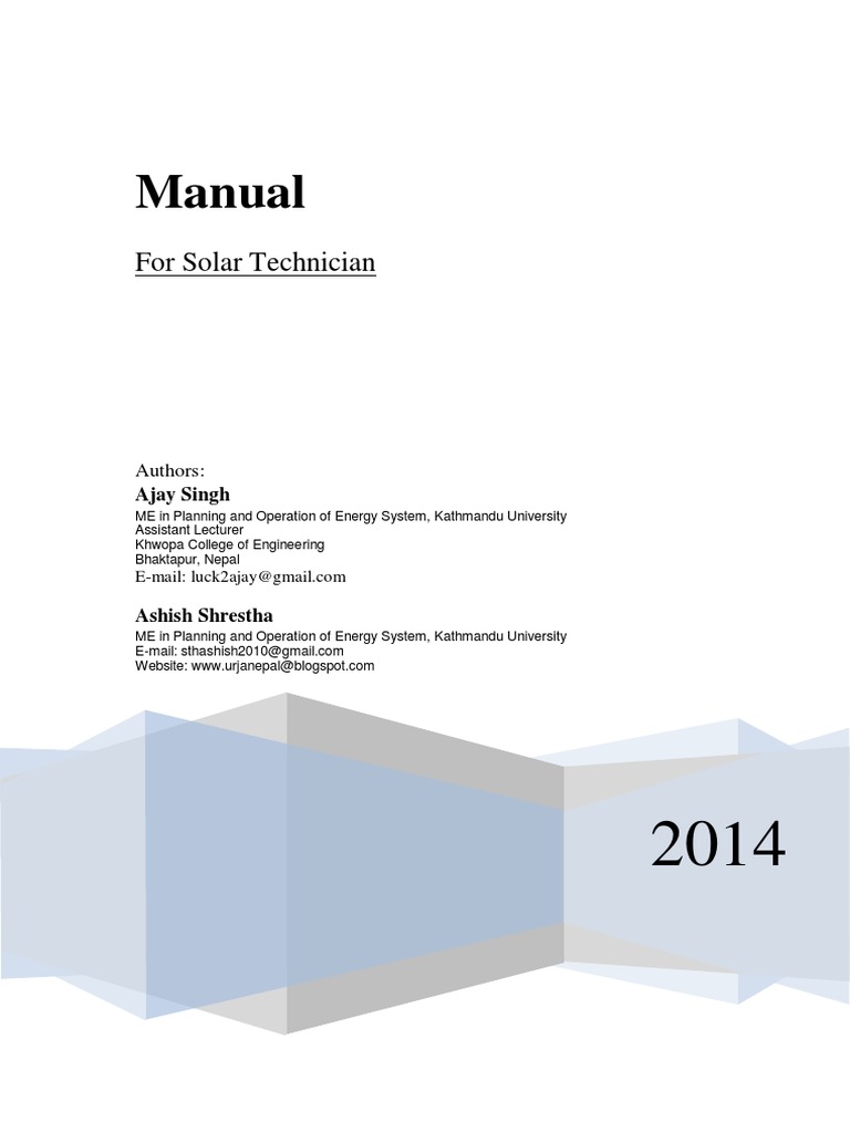 Manual: For Solar Technician | PDF | Photovoltaic System | Photovoltaics