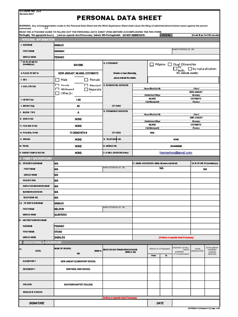 CS Form No. 212 Personal Data Sheet Revised | PDF | Crime & Violence ...