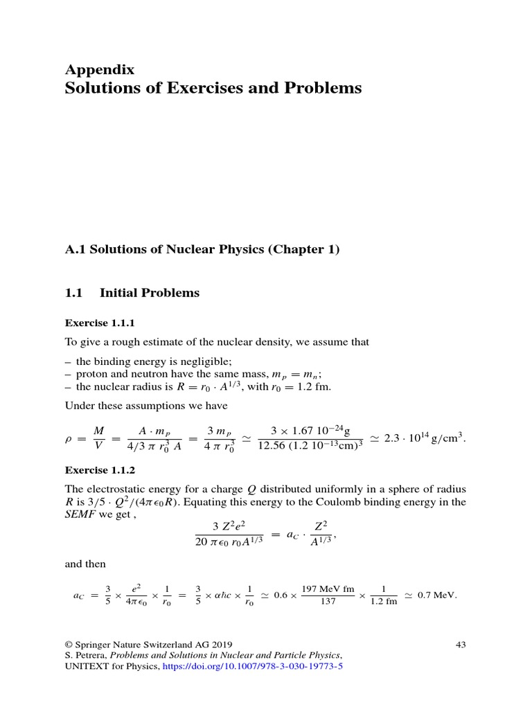 Solutions of Exercises and Problems: Appendix | PDF | Electronvolt | Atomic Nucleus