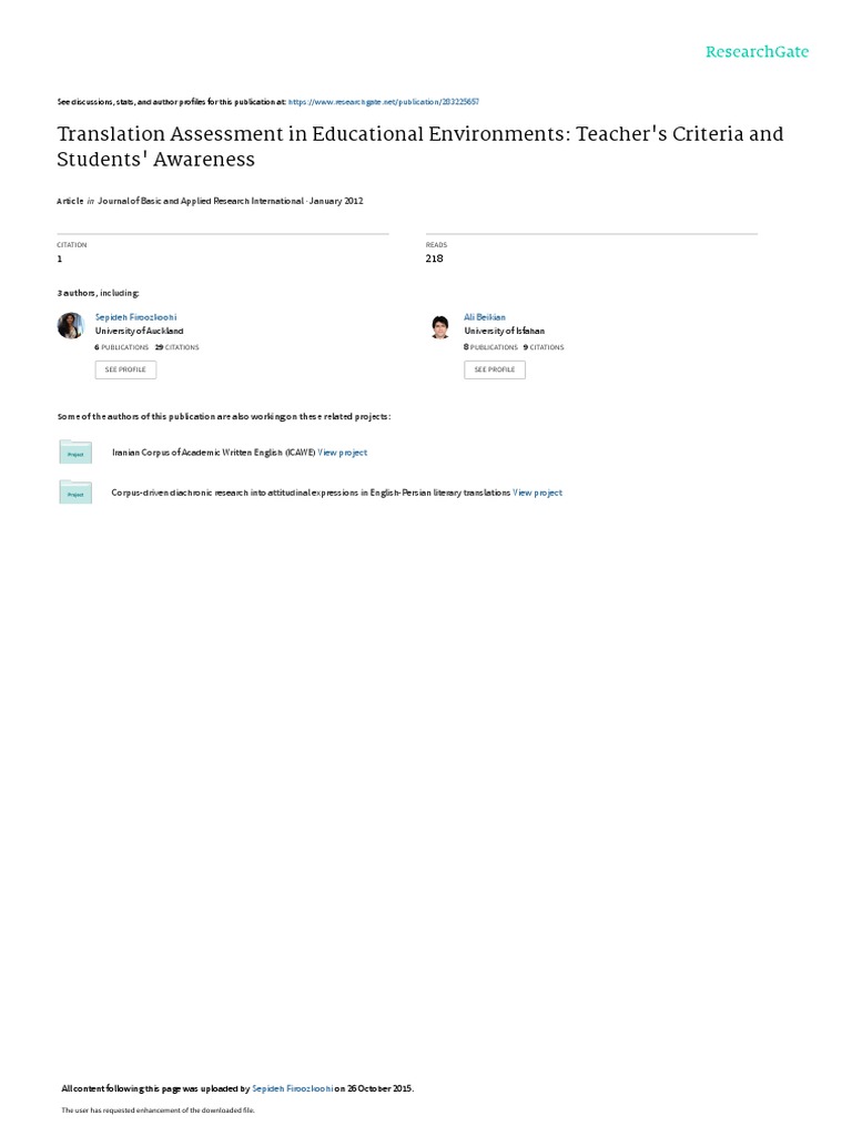 Translation Assessement in Educational Environment | PDF | Educational ...