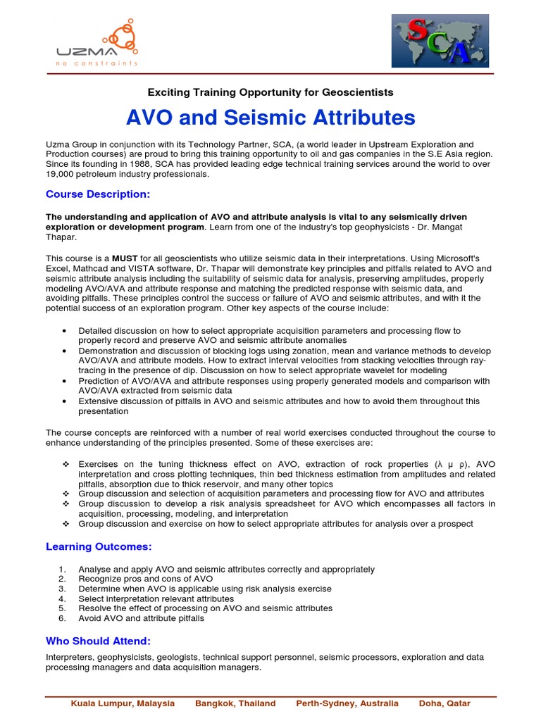 AVO and Seismic Attributes SCA Course 2009-01a PDF | PDF | Reflection ...