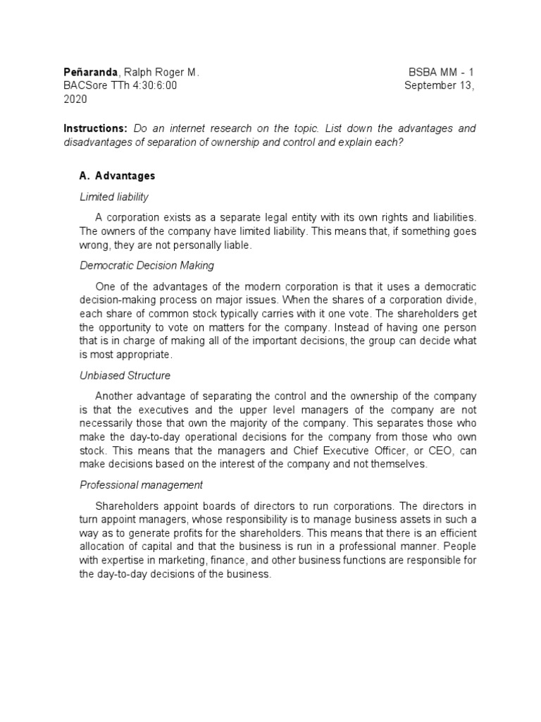 Separation of Ownership and Control | PDF | Corporations | Ownership
