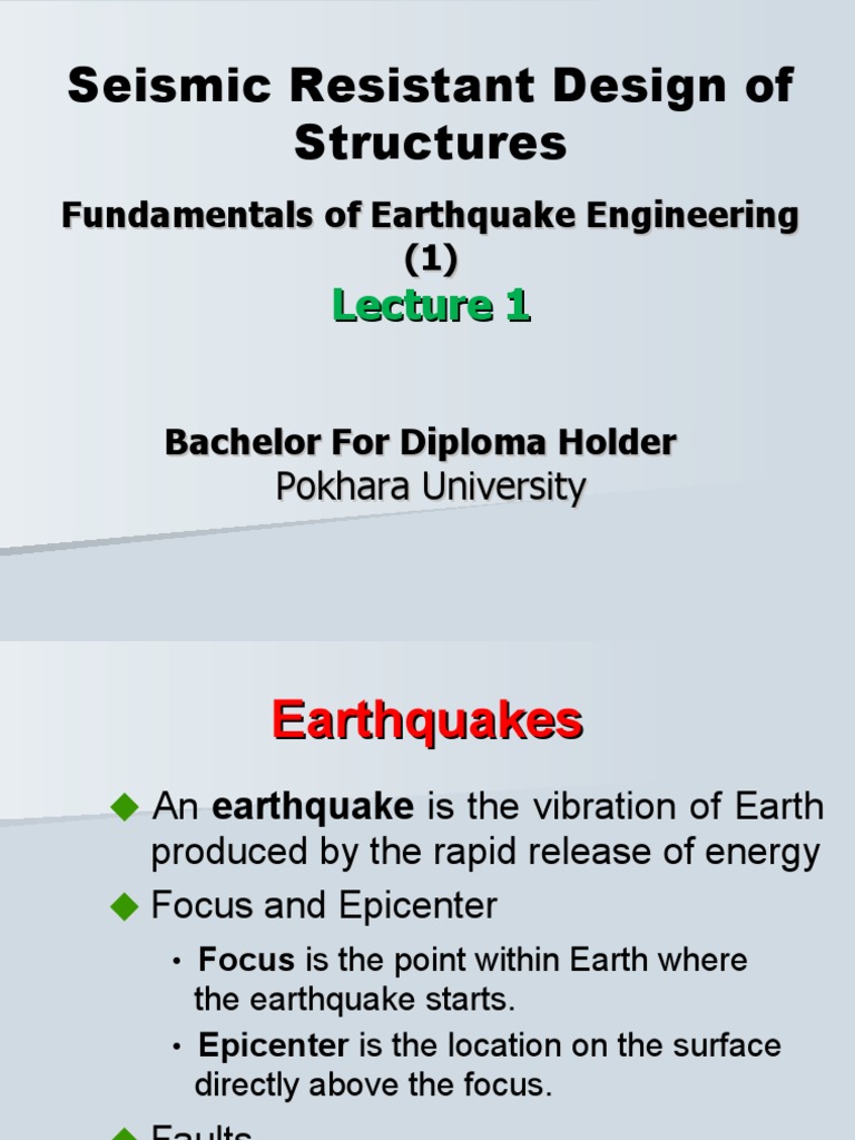 SRDS Lecture 1 Fundamentals of Earthquake Engineering | PDF | Earthquakes | Tsunami