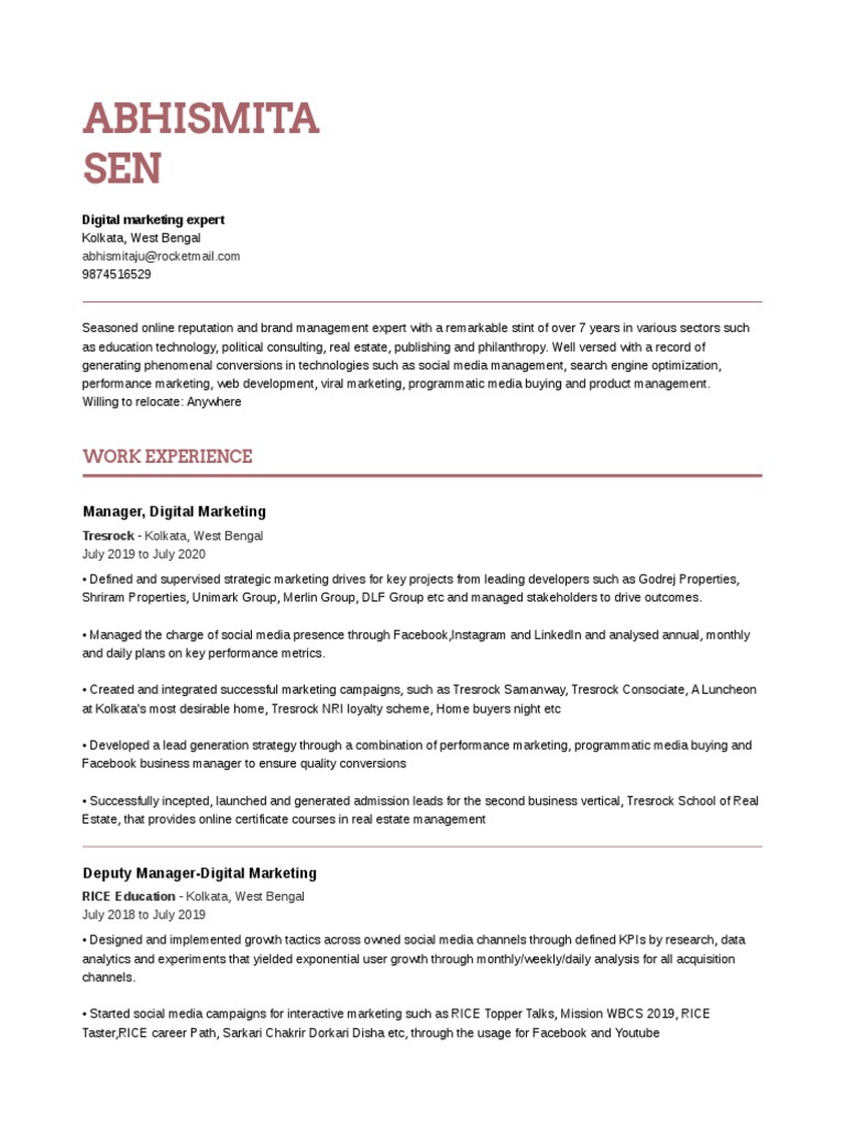 Abhismita SEN: Work Experience | PDF | Social Media | Popular Culture ...