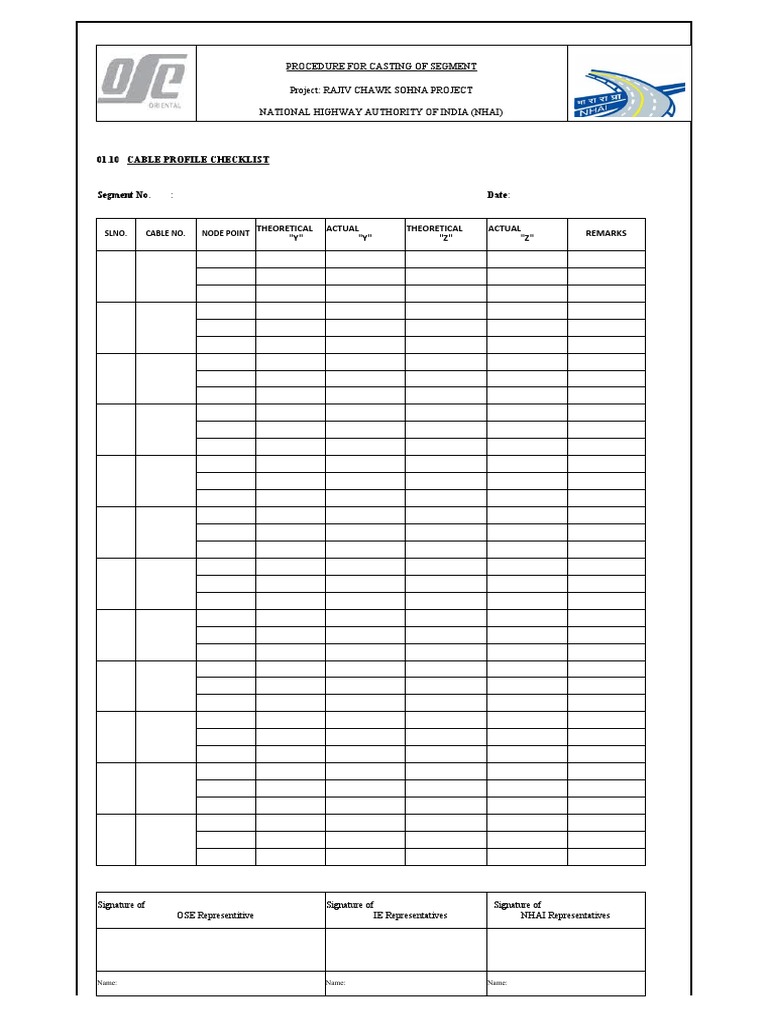Cable Profile Check List | PDF
