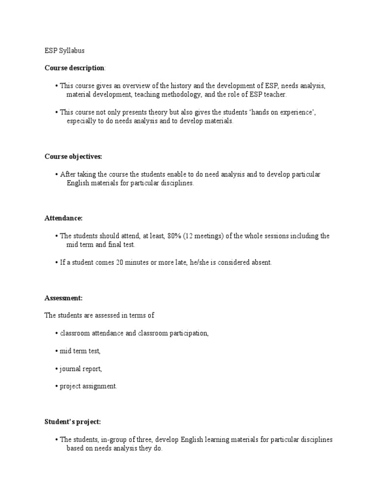 ESP Syllabus | PDF | Teaching Method | Cognition