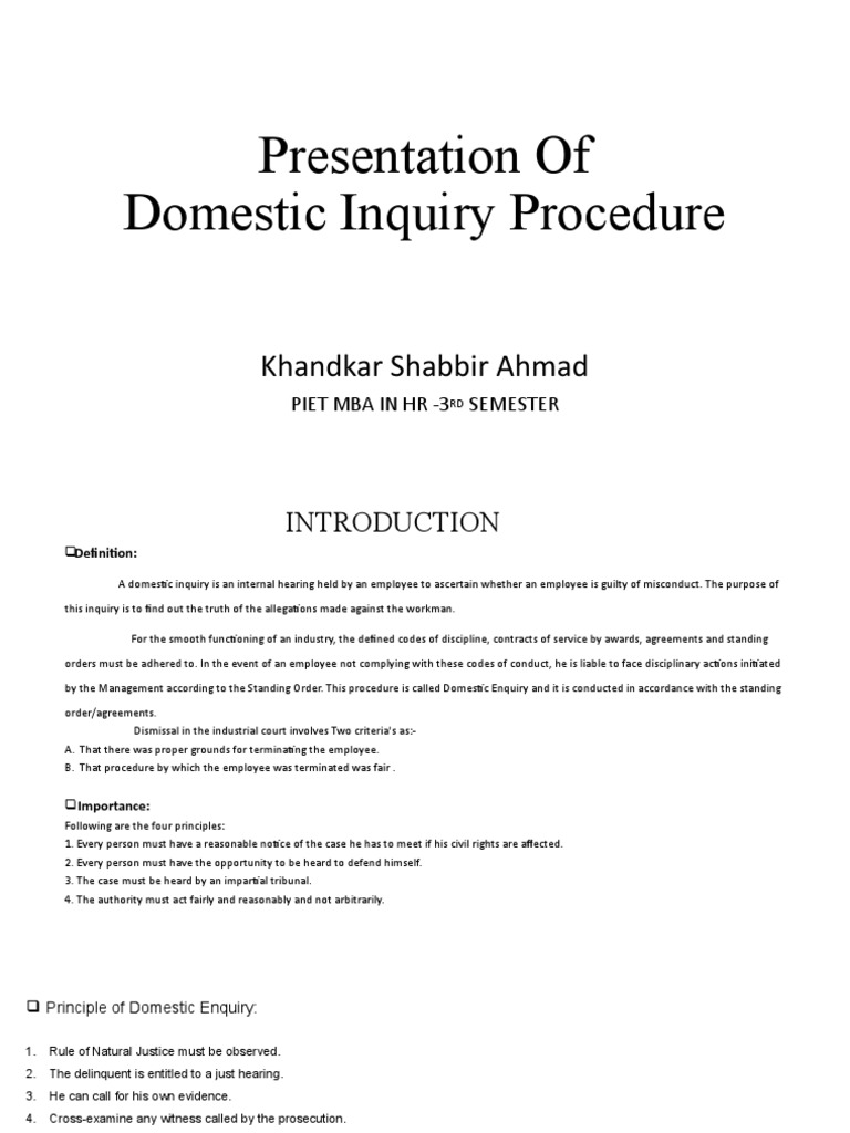 Domestic Inquiry Procedure Overview | PDF | Appeal | Ethical Principles