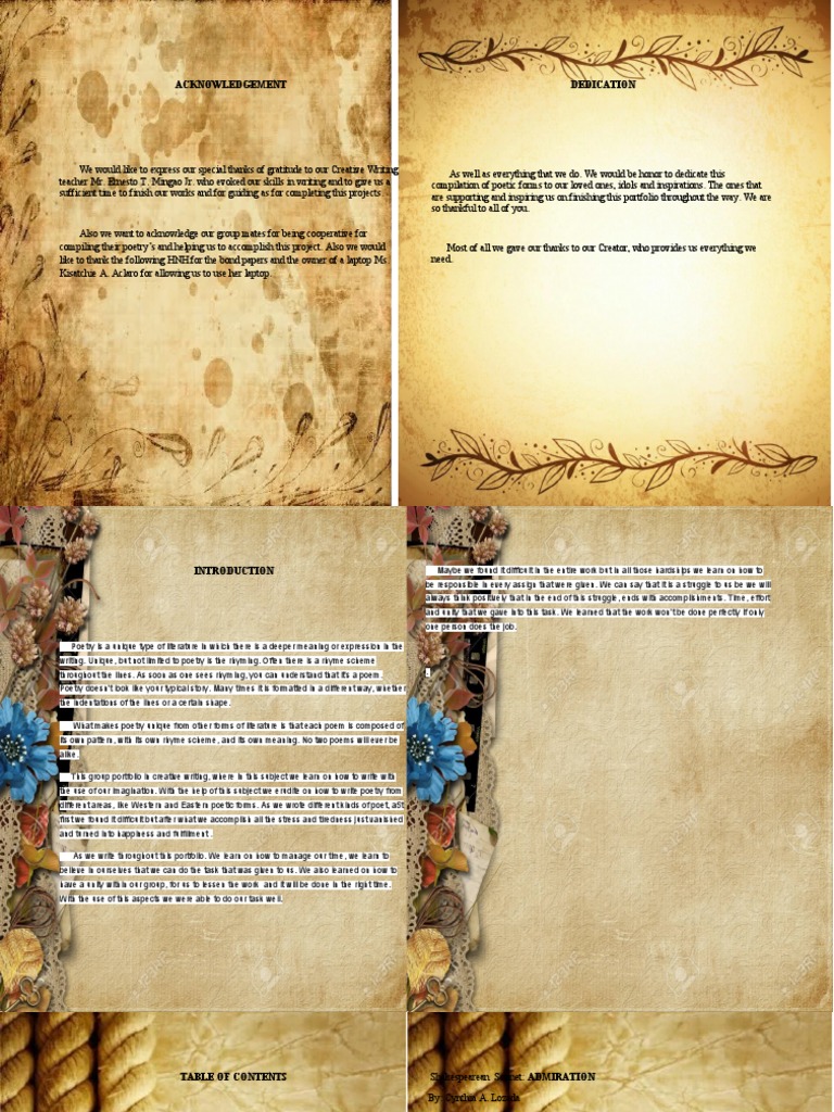 Acknowledgement Dedication | PDF | Sonnets | Poetry