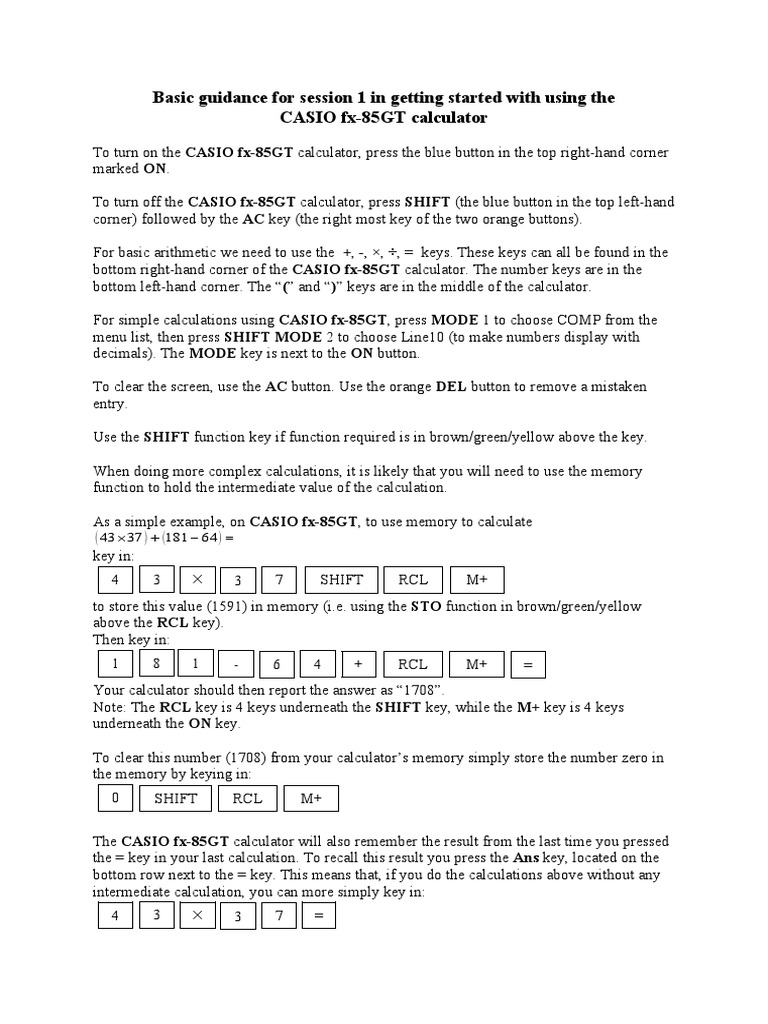 Session 1 - Basic Calculator Guidance | PDF | Calculator | Computing