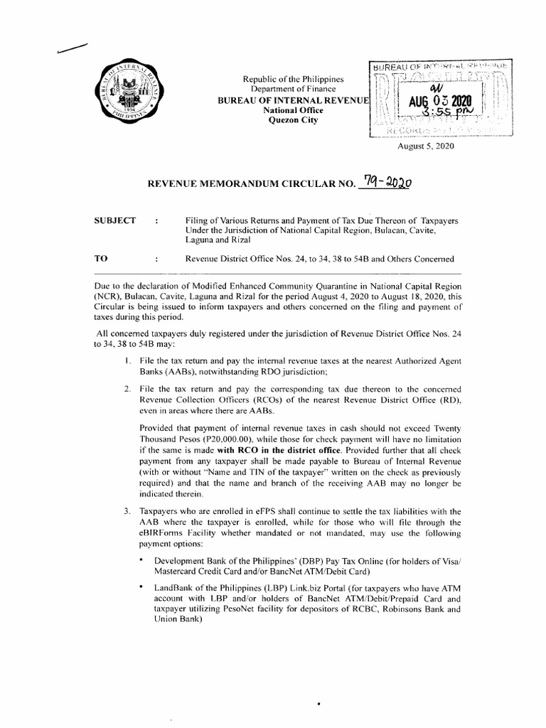 Revenue Ctrcular: Memorandum | PDF | Fiscal Year | Tax Return (United ...