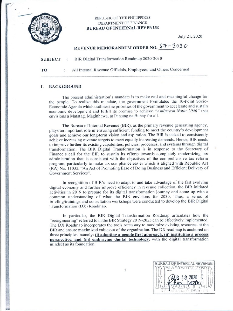 RMO BIR DX Roadmap 2020-2030 | PDF | Taxes | Business