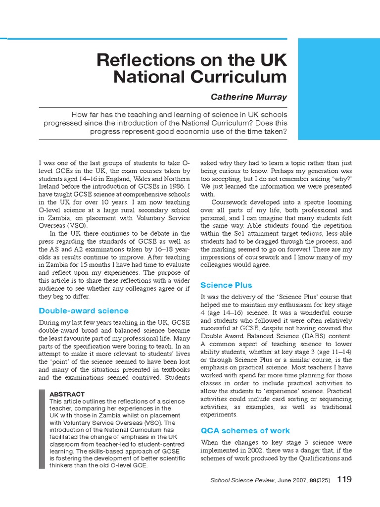 Refl Ections On The UK National Curriculum | Download Free PDF | Gce ...
