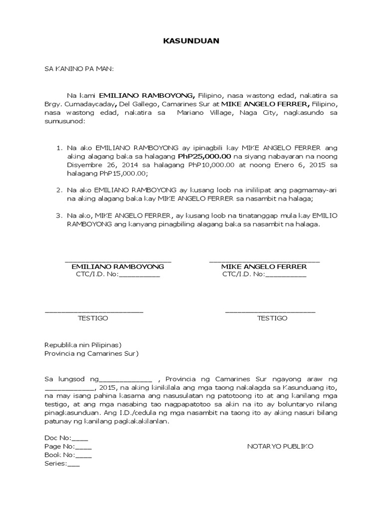 Halimbawa Ng Kasunduan Legal Contract Of Land Lease Agreement Word ...