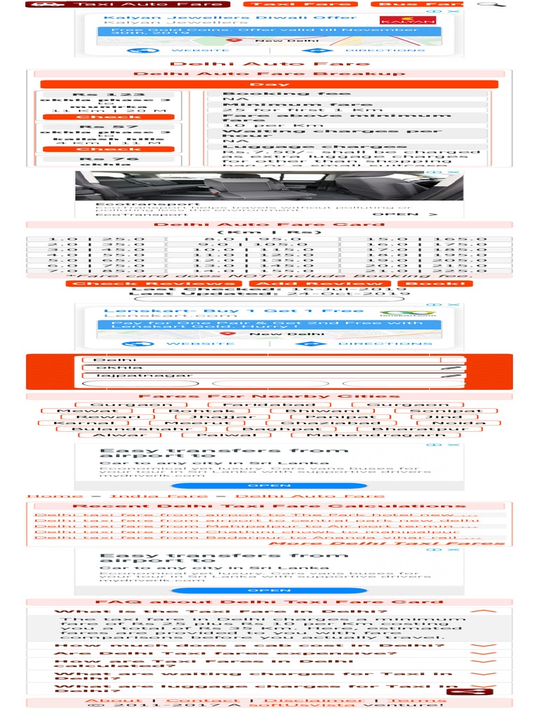 Delhi Auto Fare Card Delhi Auto Fare Chart PDF | Download Free PDF ...