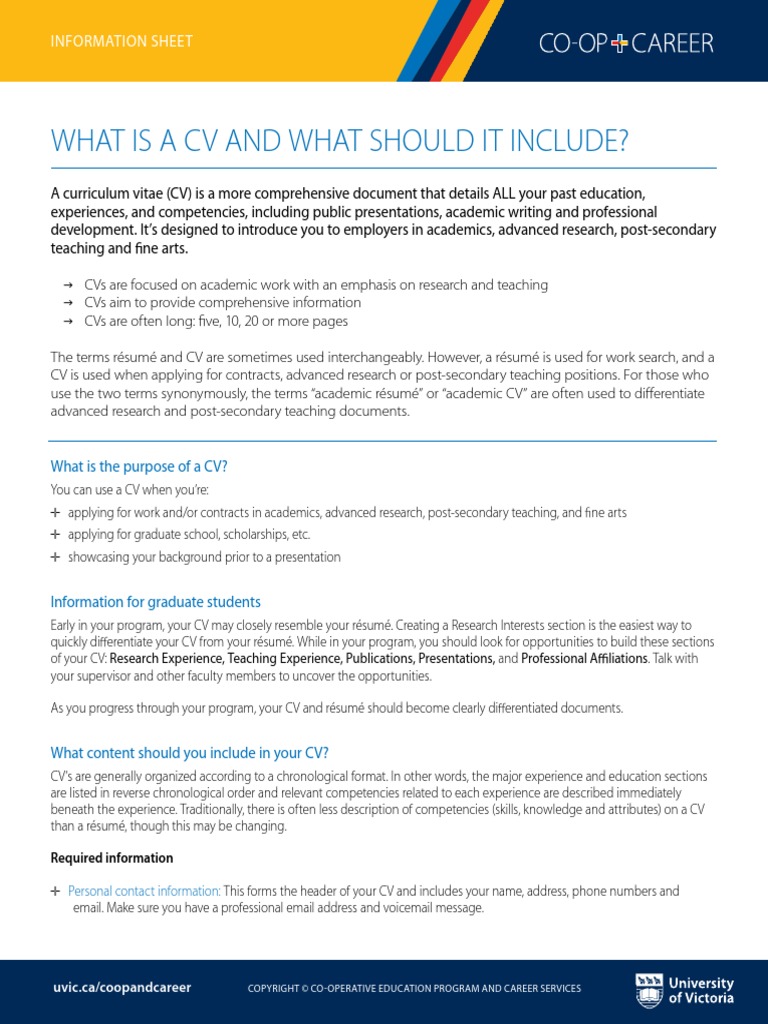 What Is A CV and What Should It Include?: Information Sheet | PDF ...