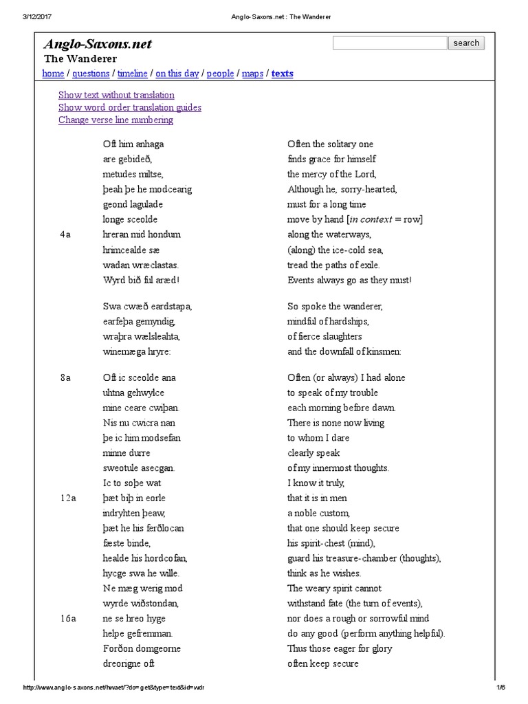 The Wanderer: Show Text Without Translation Show Word Order Translation ...