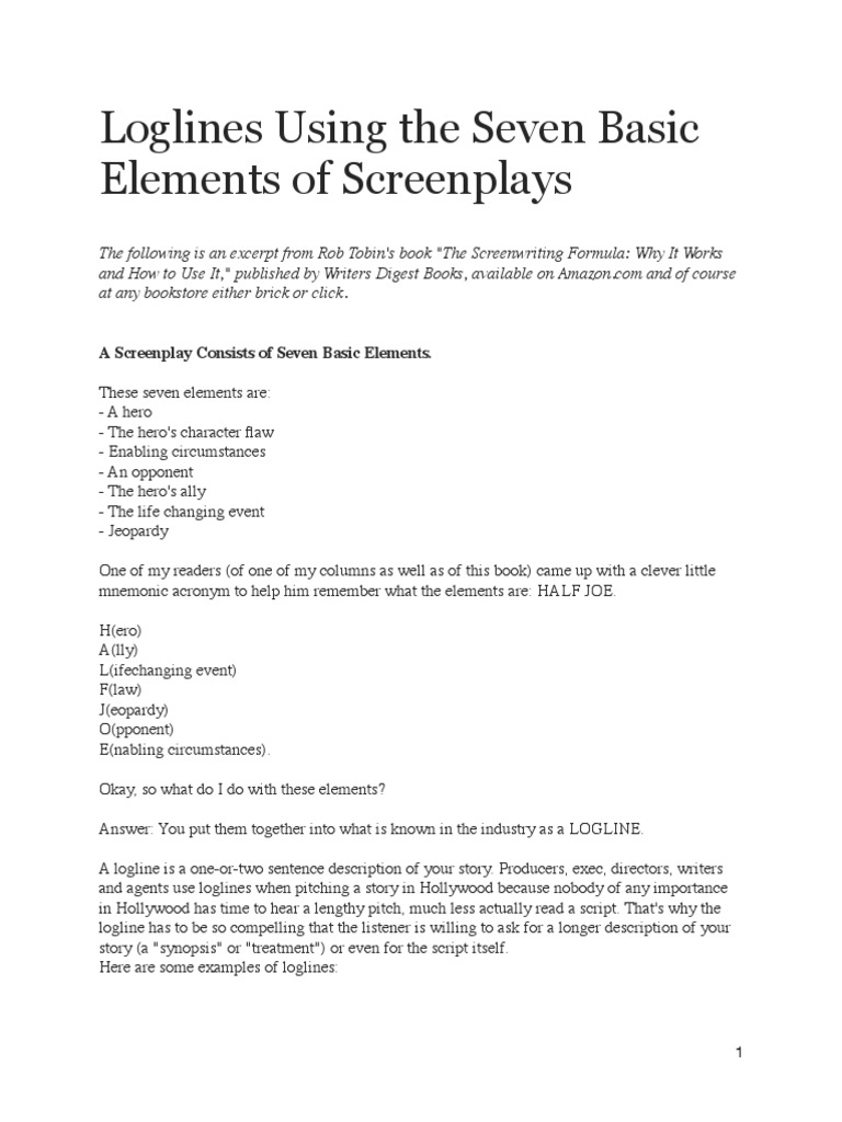 Loglines Using The Seven Basic Elements of Screenplays | PDF | Hero ...