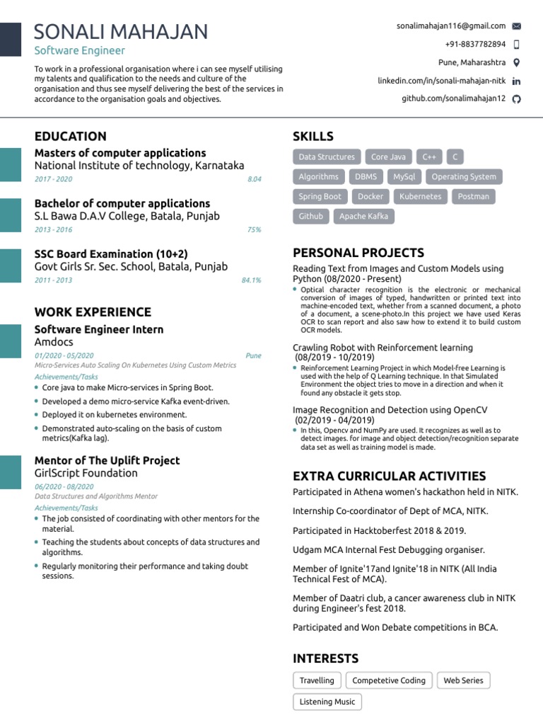 Sonali's Resume PDF | PDF | Optical Character Recognition | Digital Technology