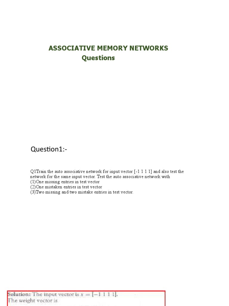 Associative Memory-Questions | PDF